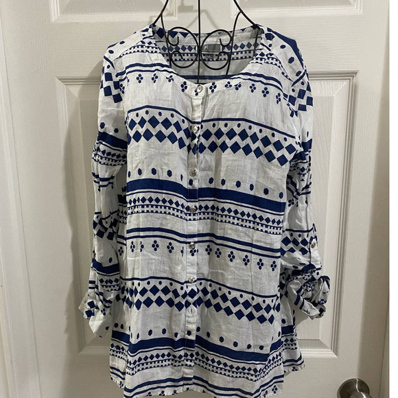 JM Collection | Tops | Jm Collections Blue And White Linen Size 8 ...